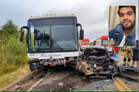Batida entre ônibus e carro deixa um homem morto e três feridos em MG